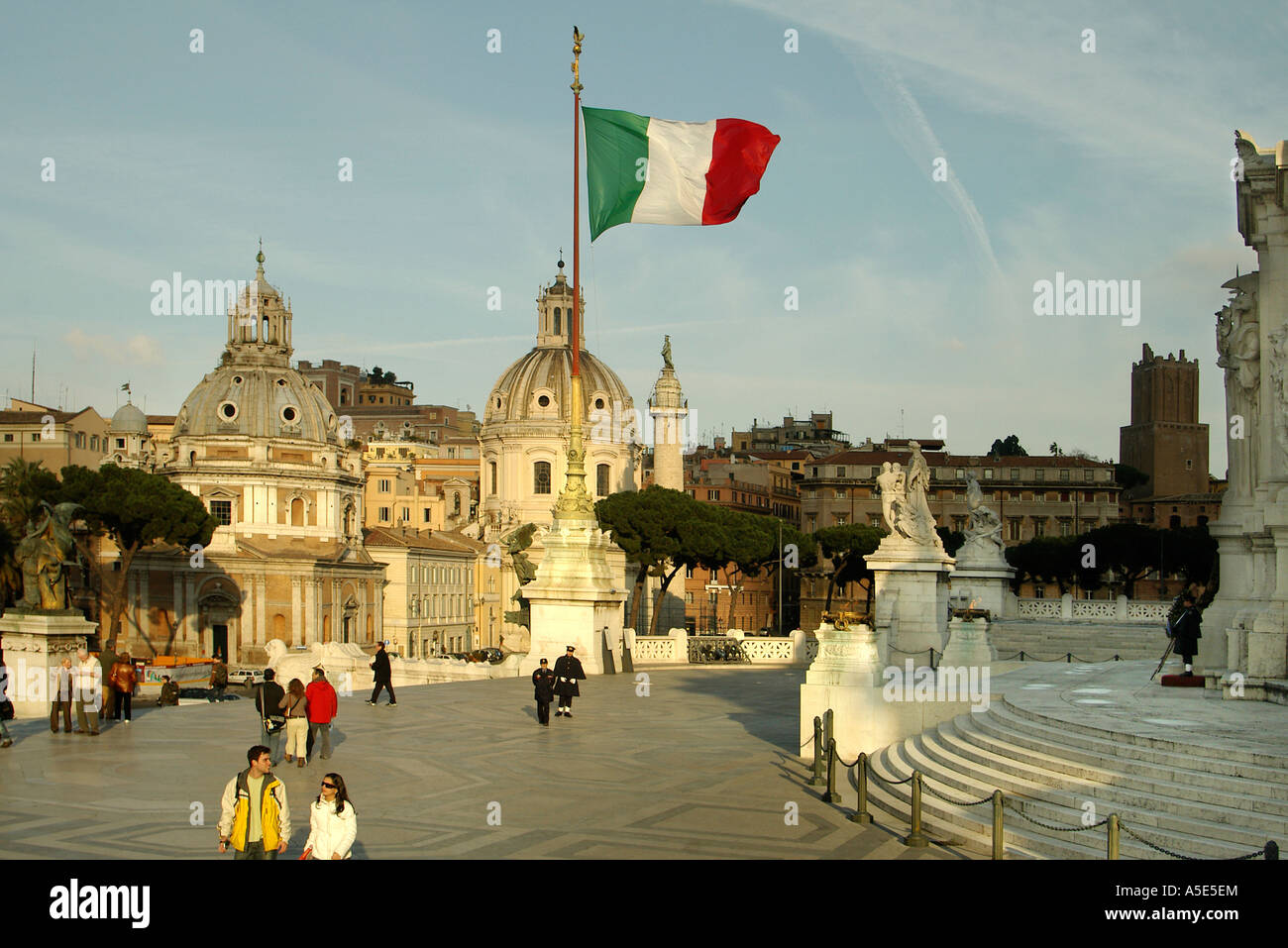 Rome Italian flag Il Tricolore flying over the VITTORIANO the monument ...
