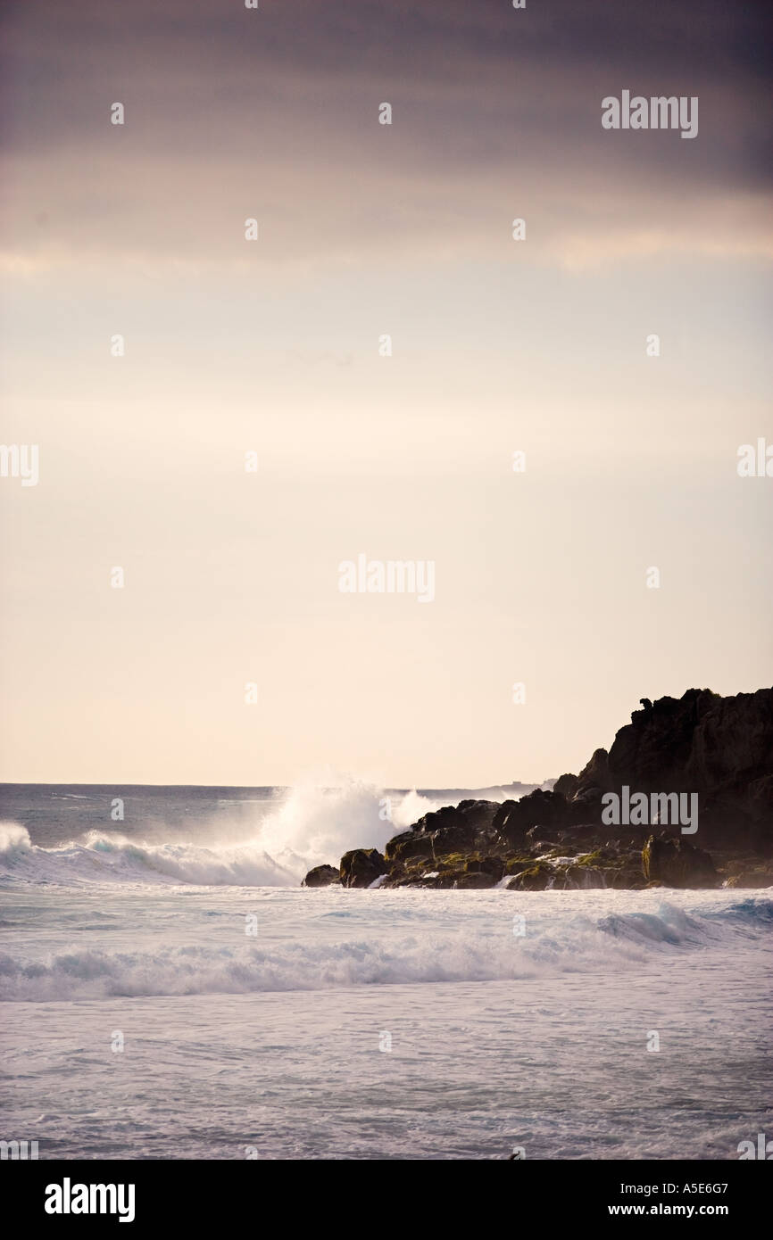 Anse de Cascade, Waves breaking against outcrop, Reunion Island Stock ...
