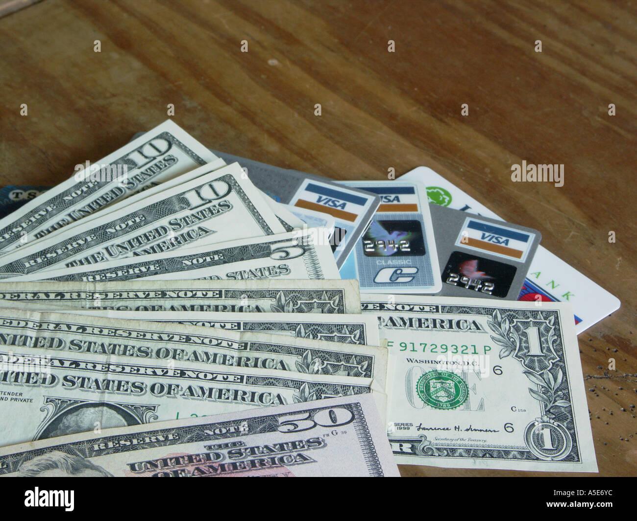 American dollar bills or notes of various denominations alongside ...
