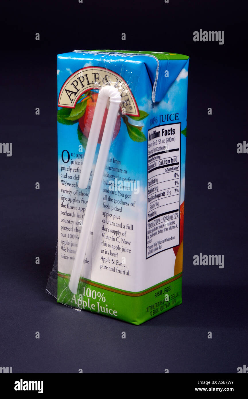 Apple Juicebox, Straw On Back Stock Photo - Alamy