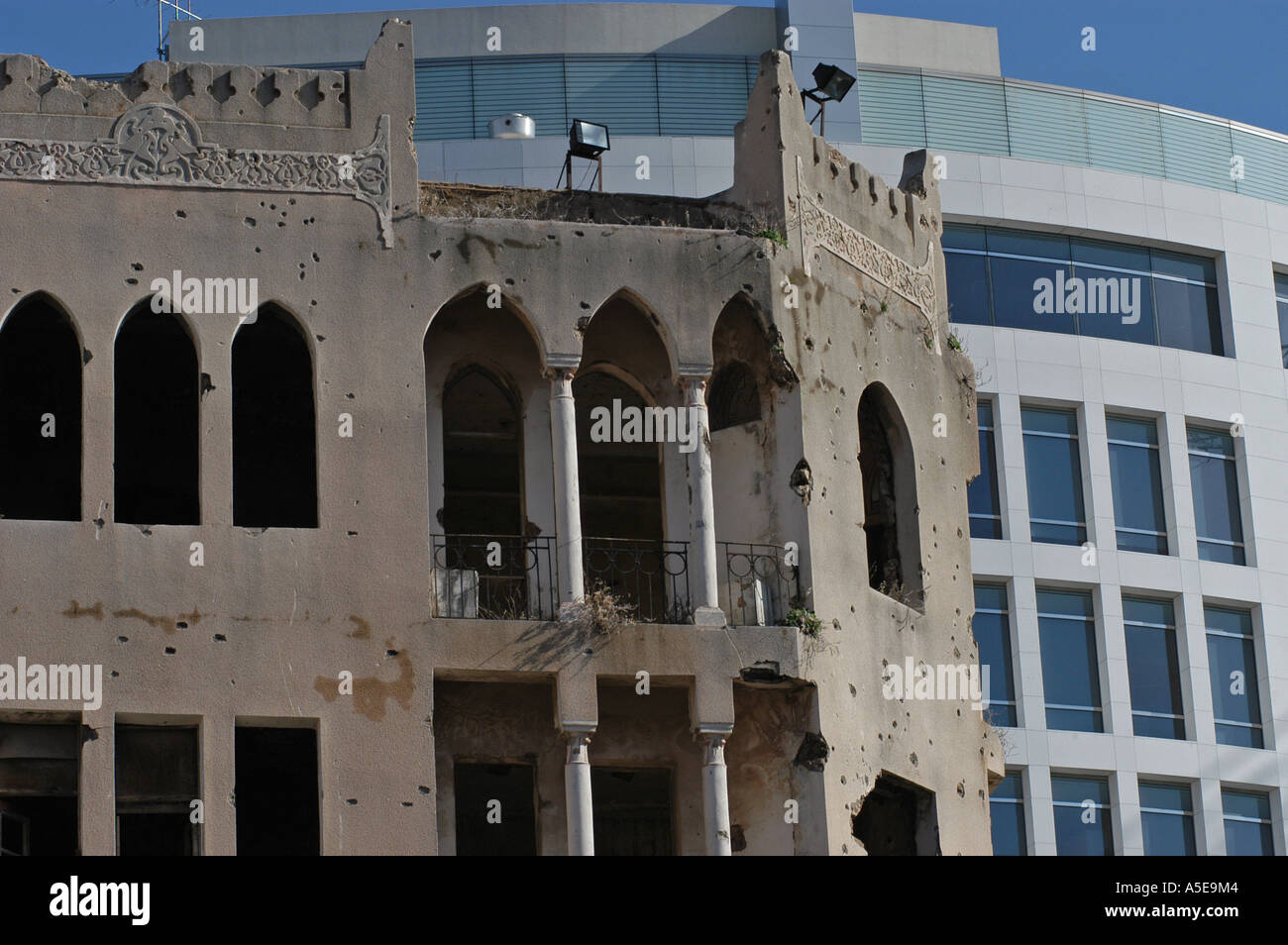 Downtown Beirut Lebanon destroyed buildings from the civil war and new ...