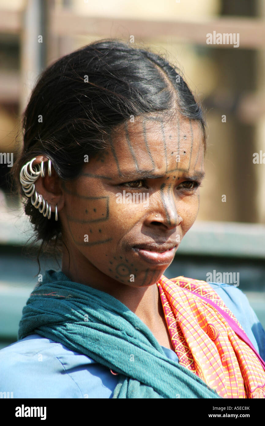 Indian Kutia Kondh tribal woman at a weekly market with the traditional ...