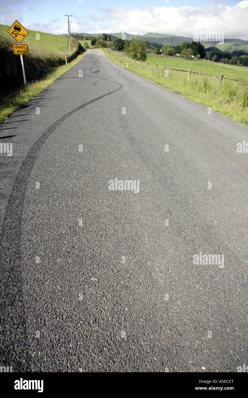 Skid marks on road Stock Photo - Alamy