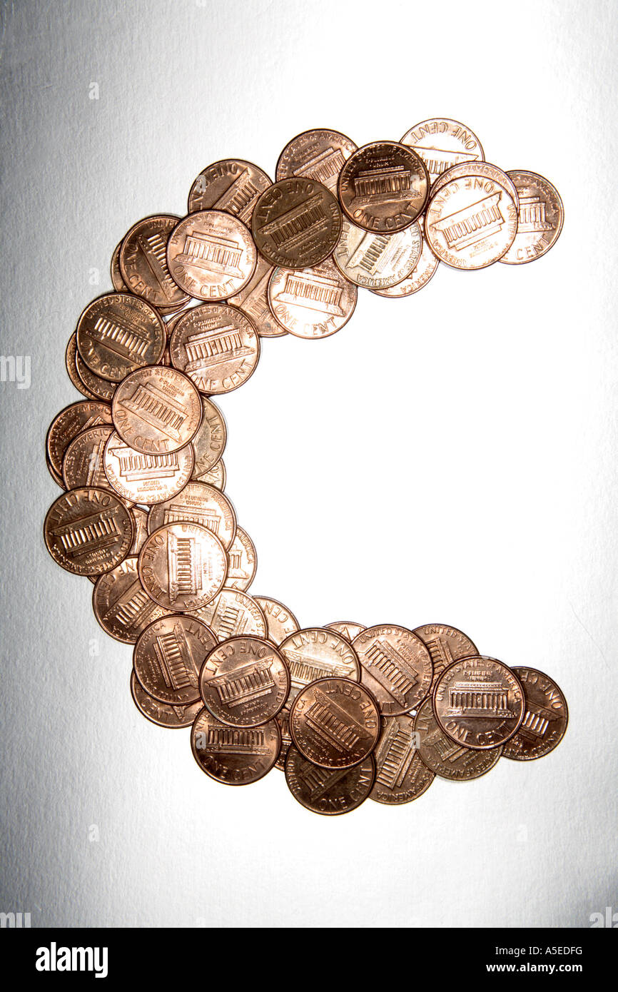American one cent coins in shape of letter C Stock Photo - Alamy