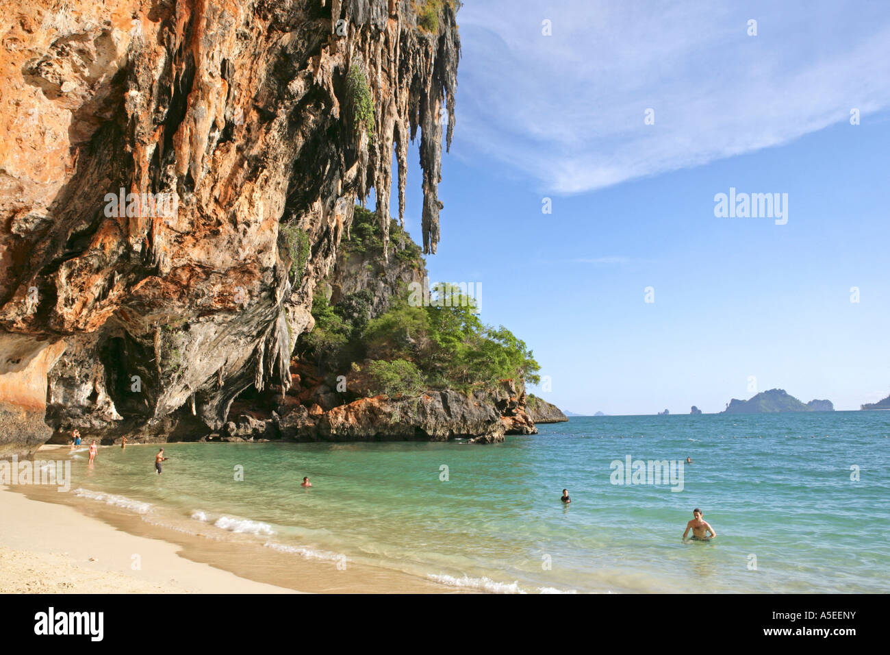 Hat Phra Nang beach cliffs and the Princess Cave below Railay near ...