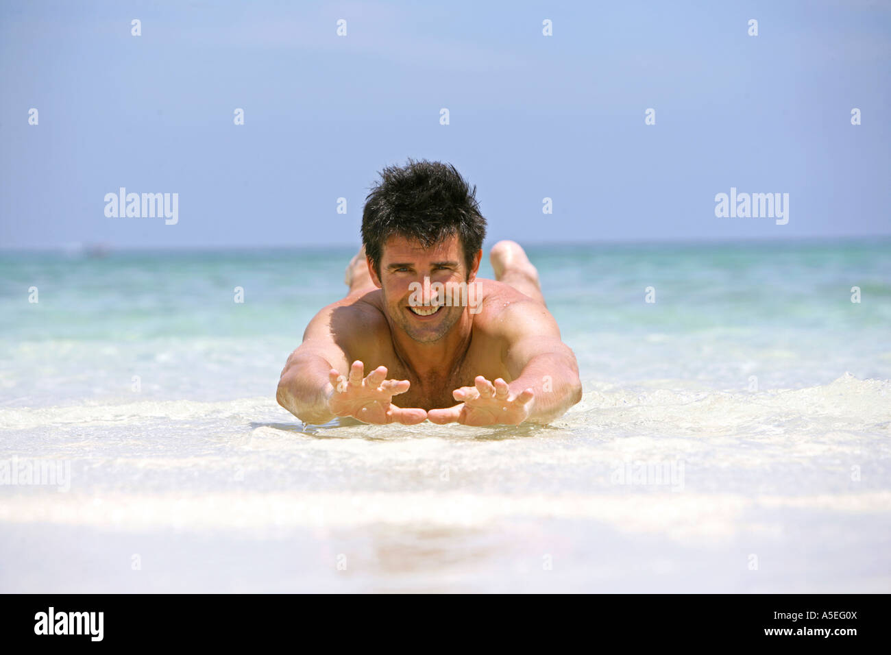 Man enjoying holiday at tropical beach in Thailand Krabi Stock Photo ...