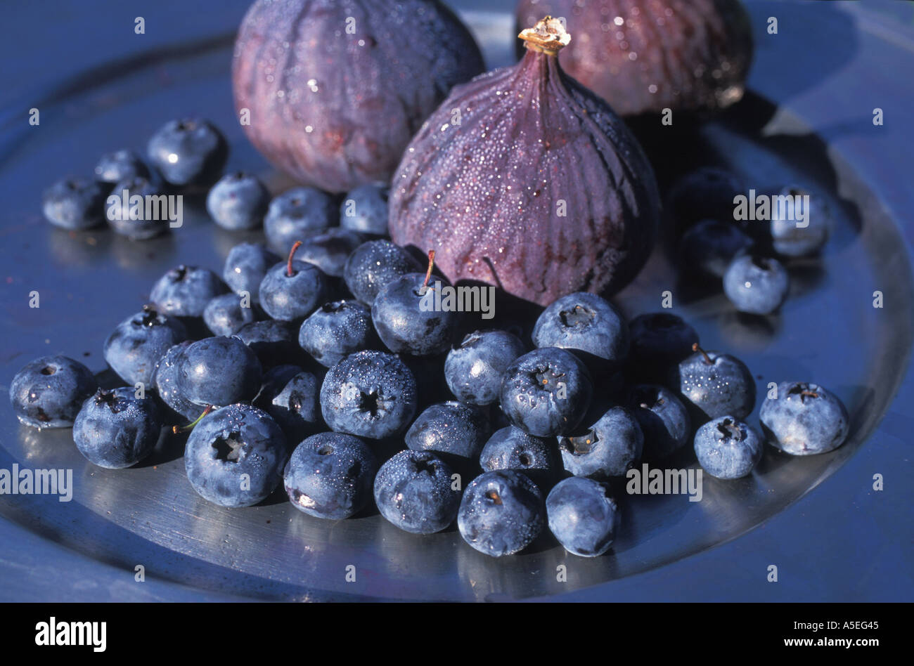 delicious freshly picked Figs and blueberries on pewter platter in Kent ...