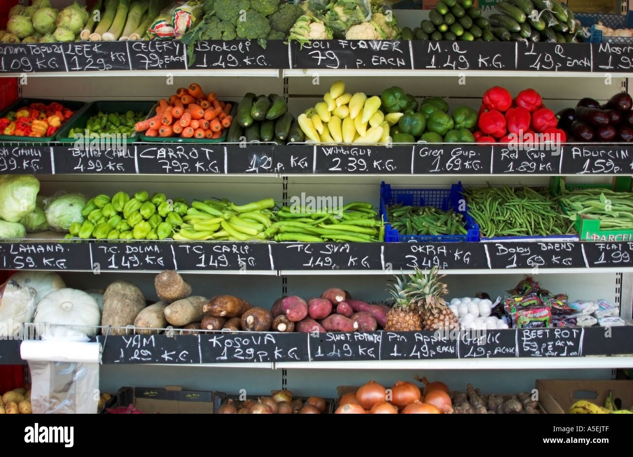 Vegetable display in front of a greengrocer shop London UK Stock Photo ...