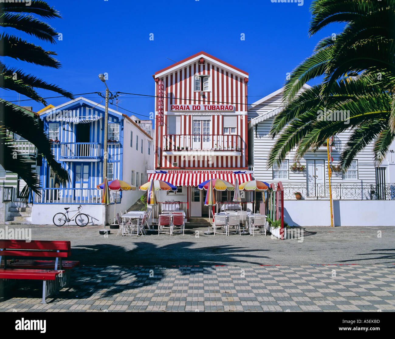 Houses of the beach street Costa Nova Aveiro Portugal Stock Photo - Alamy