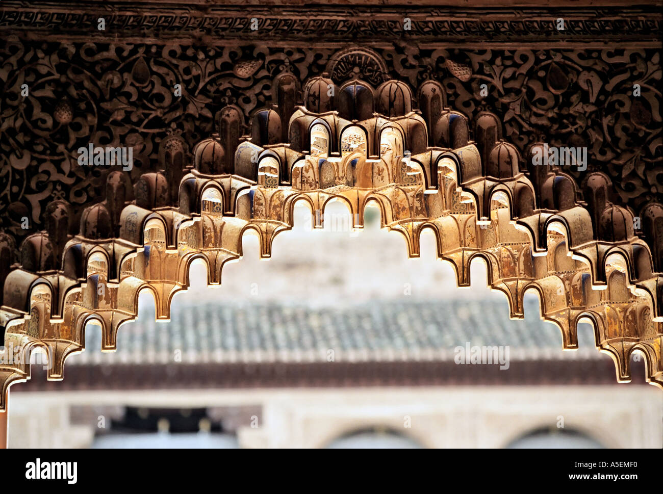 Detail of the moorish influence in the architecture of the Alhambra in ...