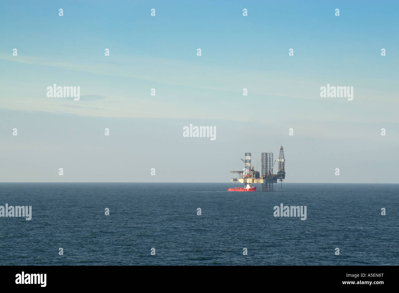 Ensco 80 drilling rig stationed in North Sea with supply vessel ...