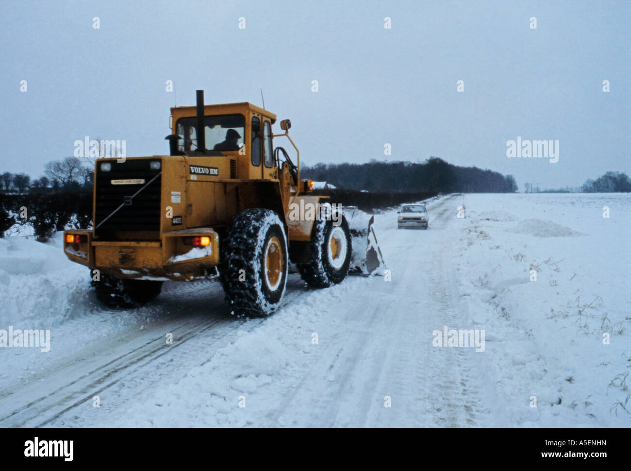 Winter Snow and Icy Road Conditions Norfolk England Great Britain Stock ...