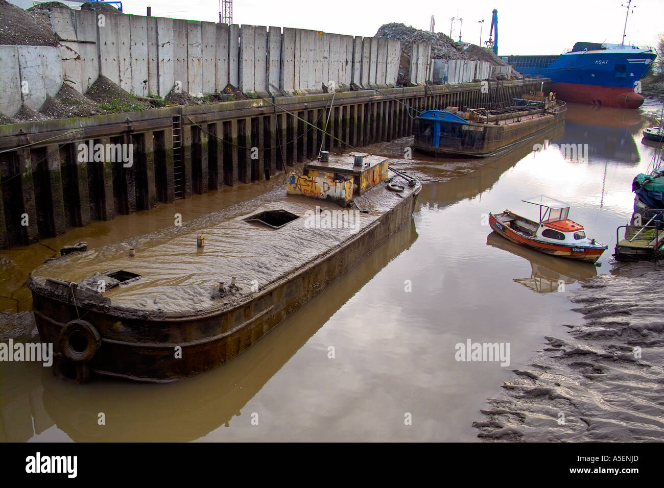 Boats tied up at the Humber estuary in Hull Loading up with scrap metal ...