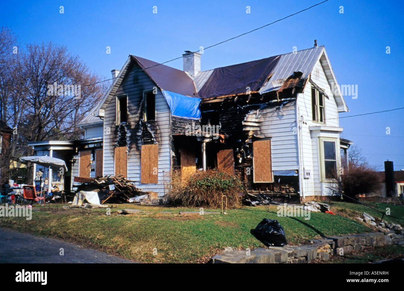 Smoke damaged house, fire insurance Stock Photo - Alamy
