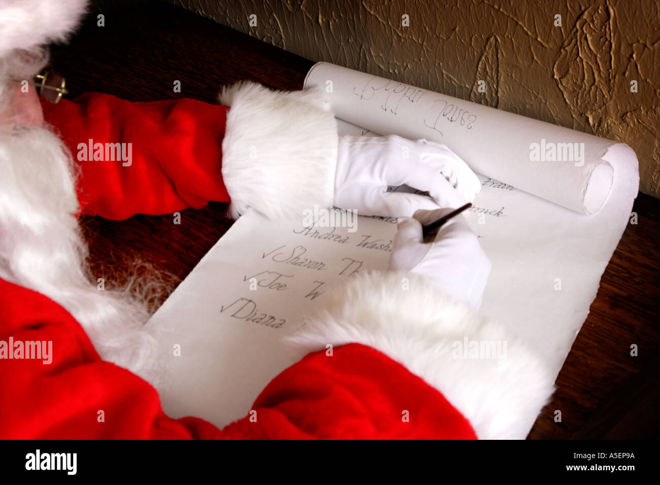 Santa with list Stock Photo - Alamy