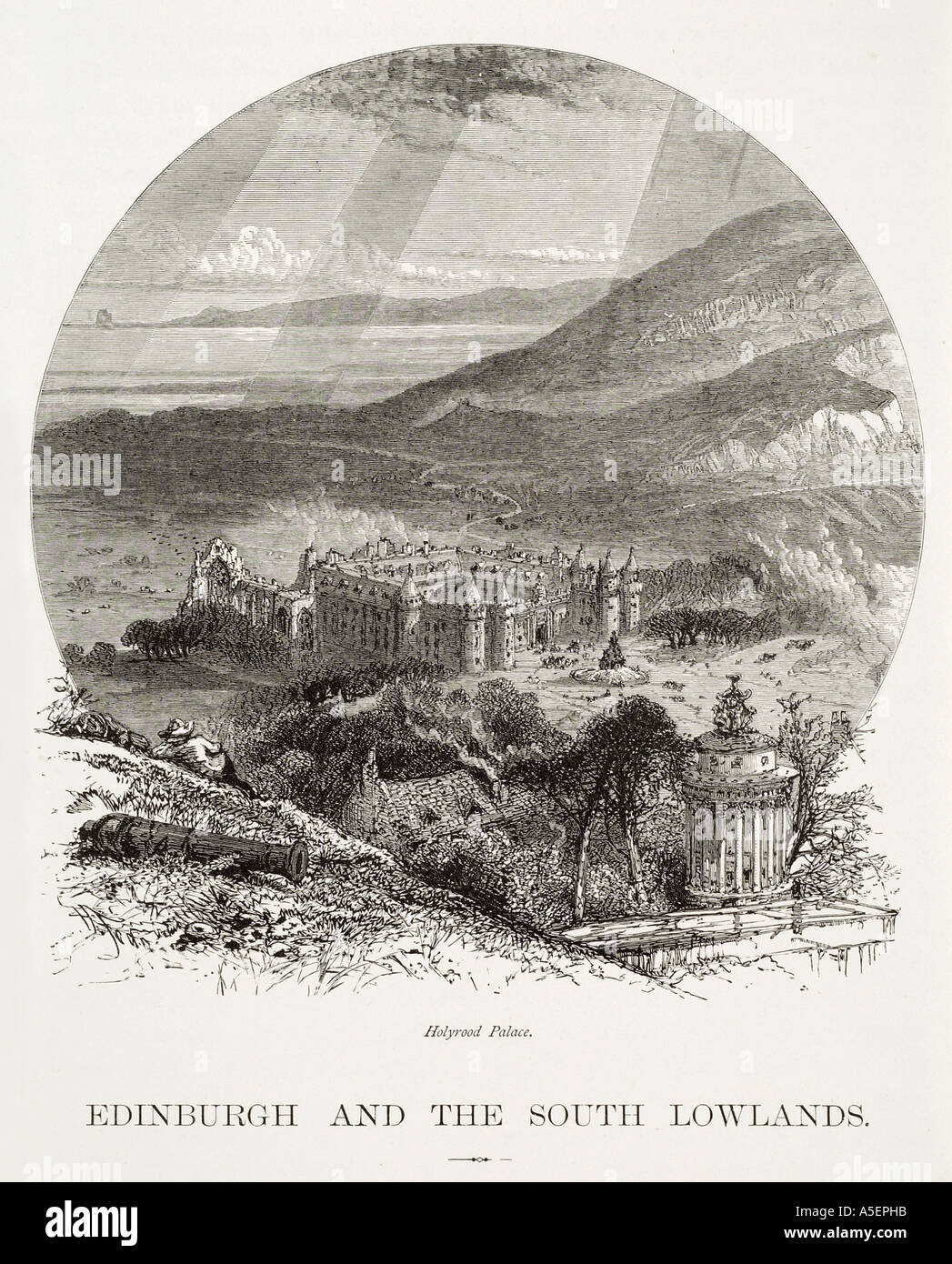 holyrood palace house Edinburgh south Lothian region formal garden hill ...