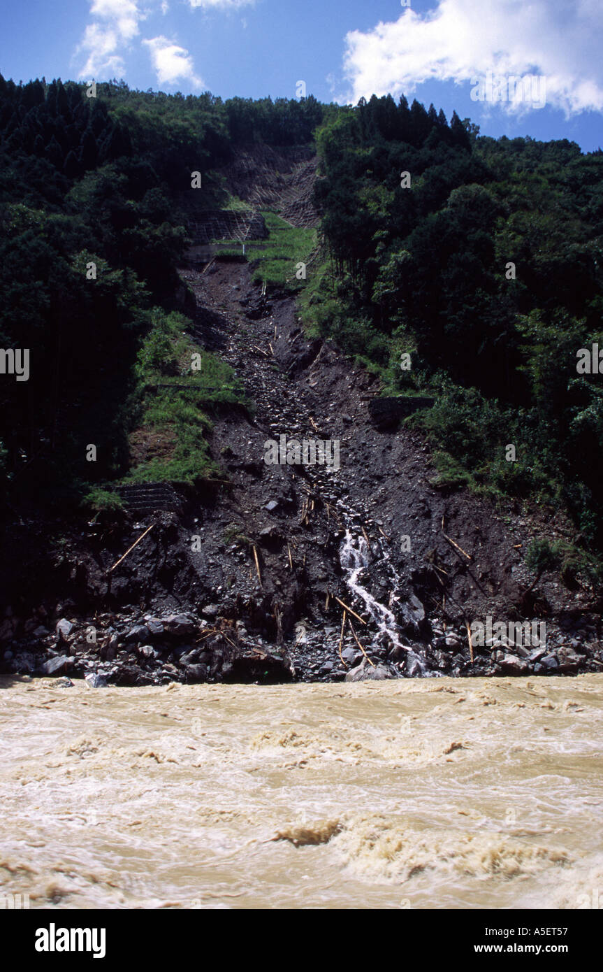 Landslide into river. Shiiba, Kyushu, Japan Stock Photo - Alamy
