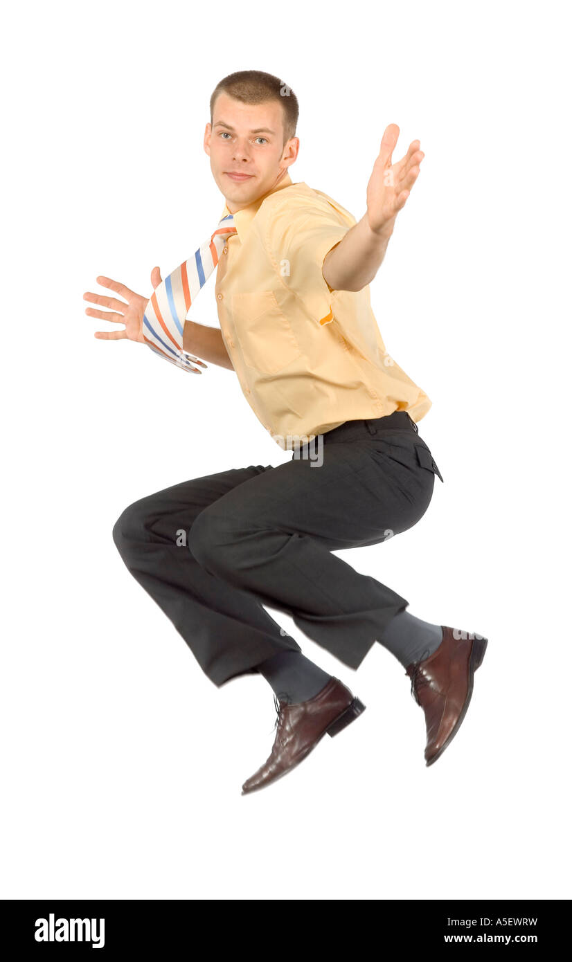 isolated happy jumping businessman Stock Photo - Alamy