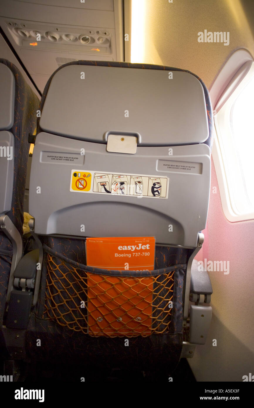 UK BRISTOL EASYJET BOEING 737-700 INTERIOR BACK VIEW OF CHAIR WITH ...