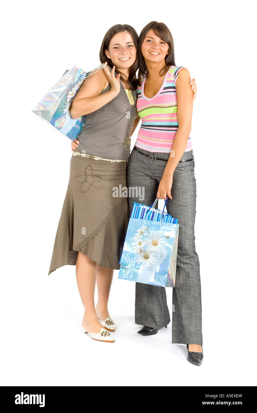 isolated two shopping women Stock Photo - Alamy