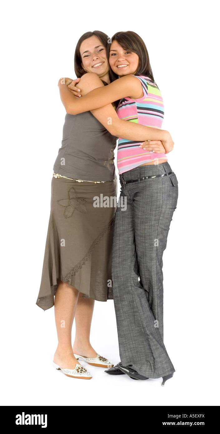 isolated girl friends hug Stock Photo - Alamy