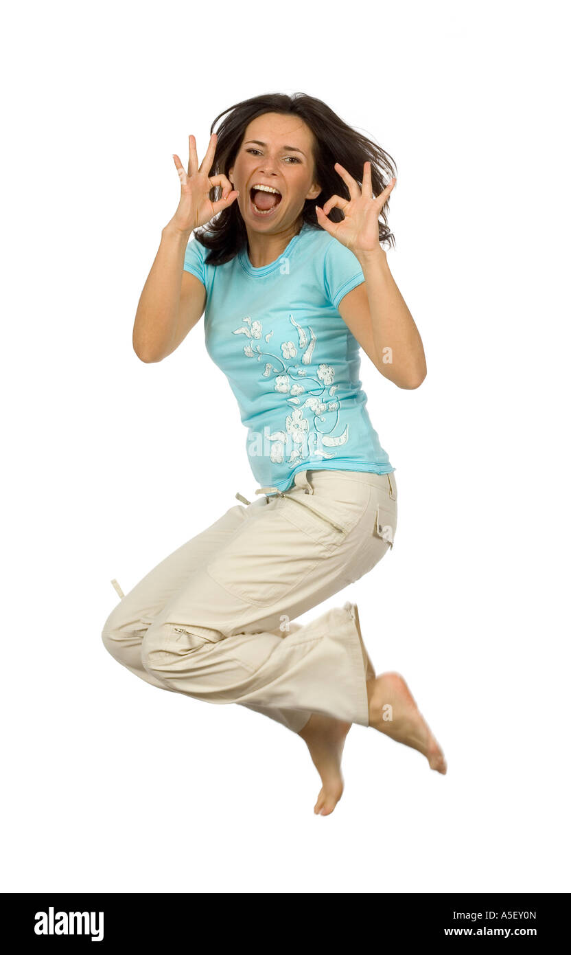 isolated jumping happy woman Stock Photo - Alamy