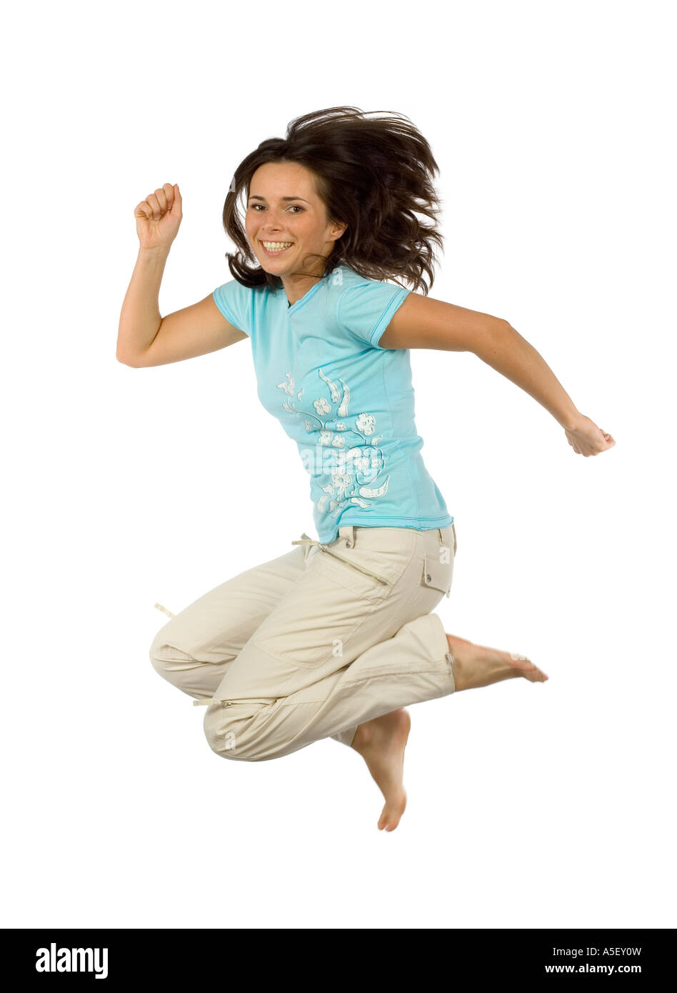 isolated jumping happy woman Stock Photo - Alamy