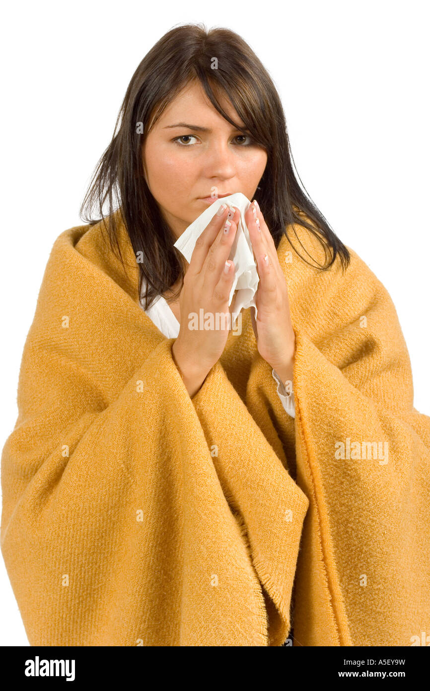 isolated ill woman with tissue Stock Photo - Alamy