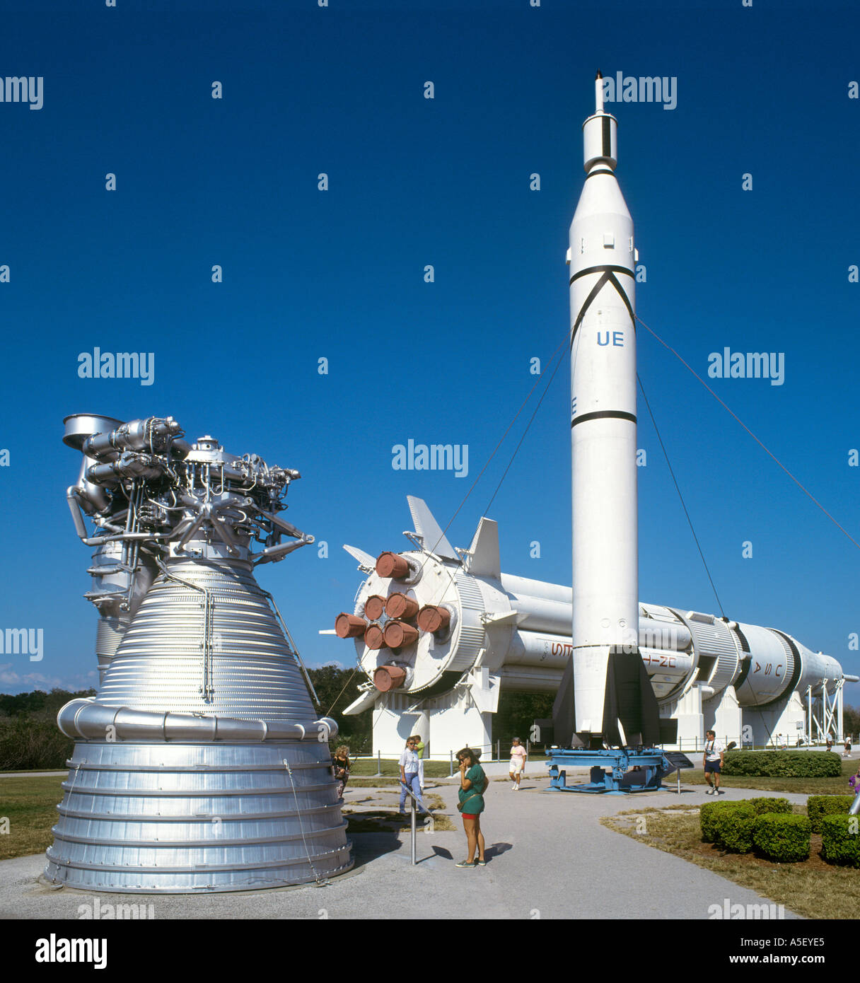 Rocket Garden with Saturn 1 engine in foreground, Kennedy Space Center ...