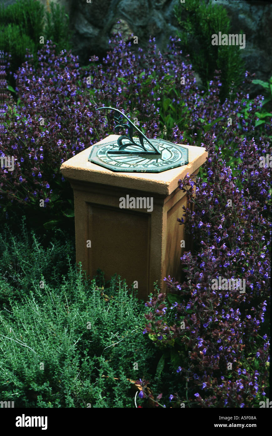 A bronze sundial in an herb garden in the southern hemisphere Stock ...