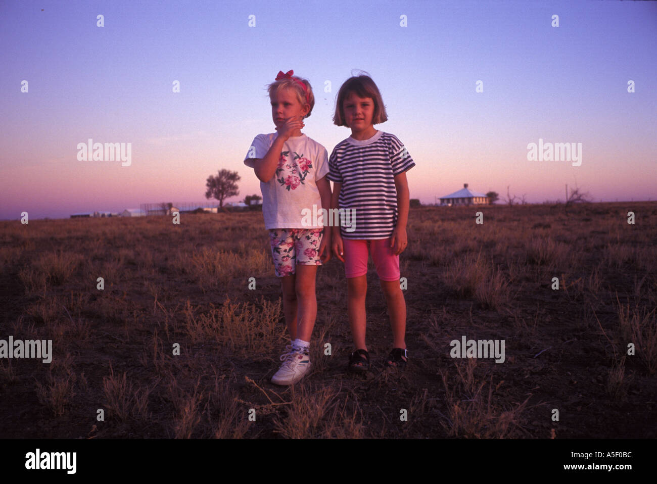 Children in front of ranch Australia Stock Photo - Alamy