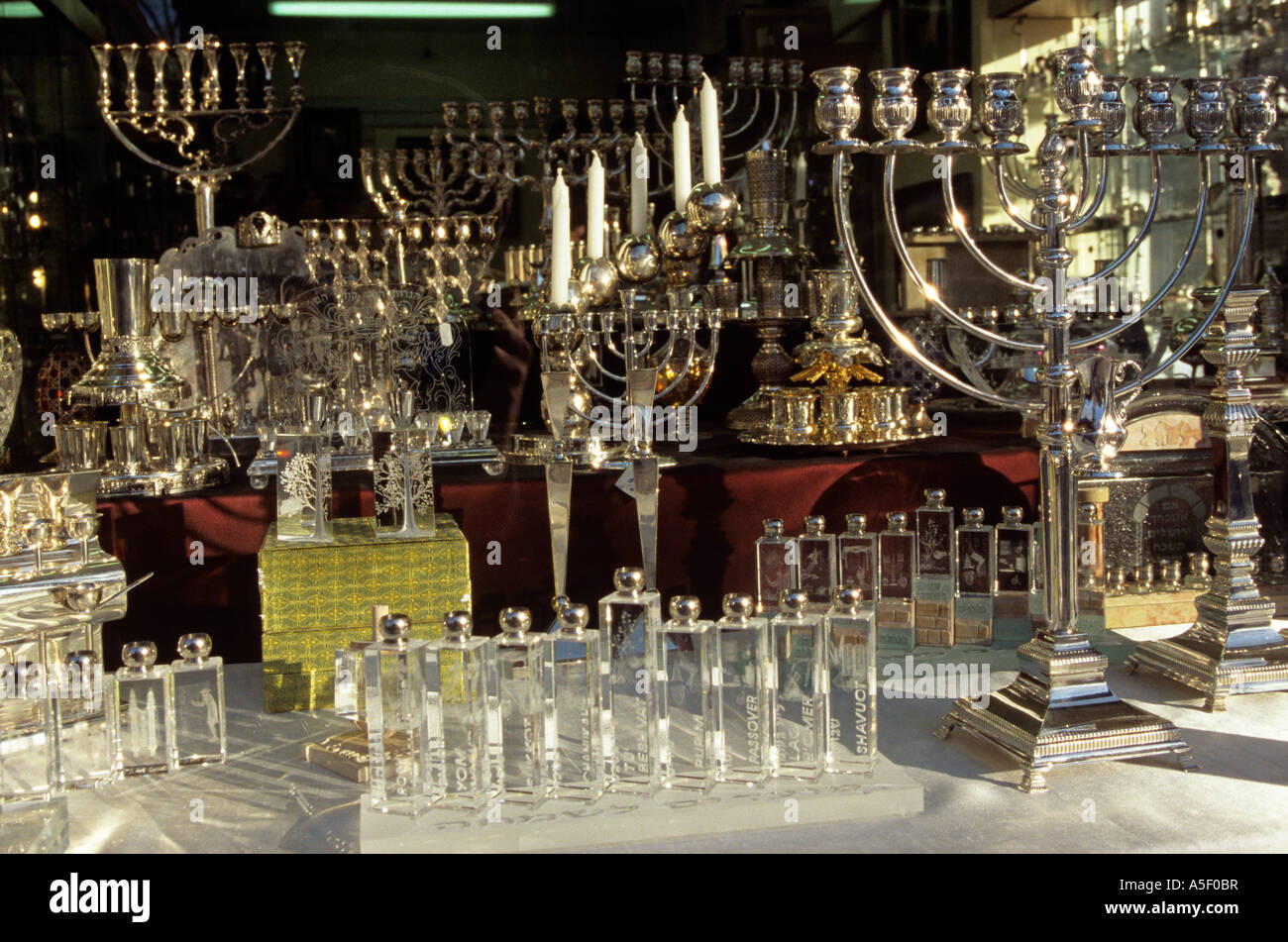 A display in a shop selling Judaica in Golders Green London Stock Photo ...