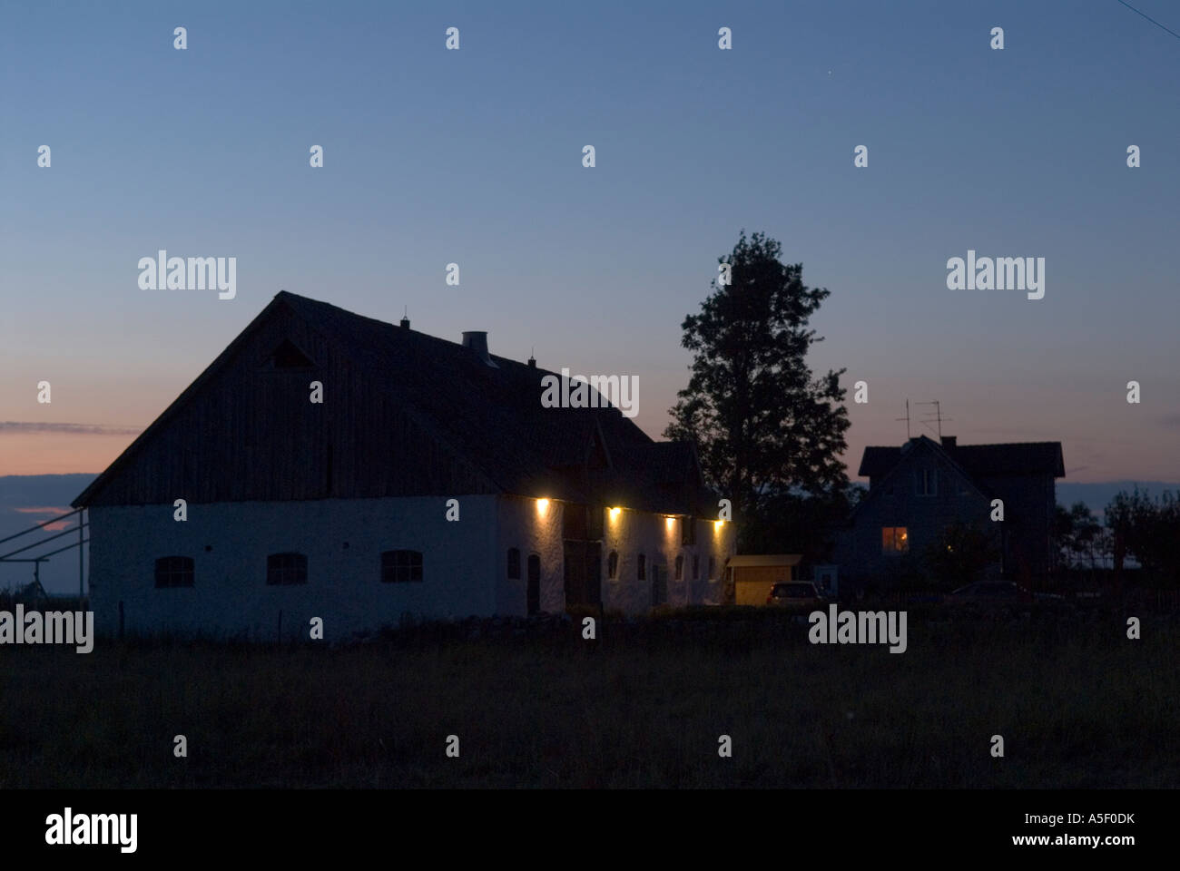 Swedish farm at night Stock Photo - Alamy