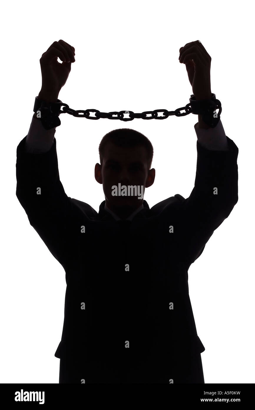 isolated on white silhouette of man with chains Stock Photo - Alamy