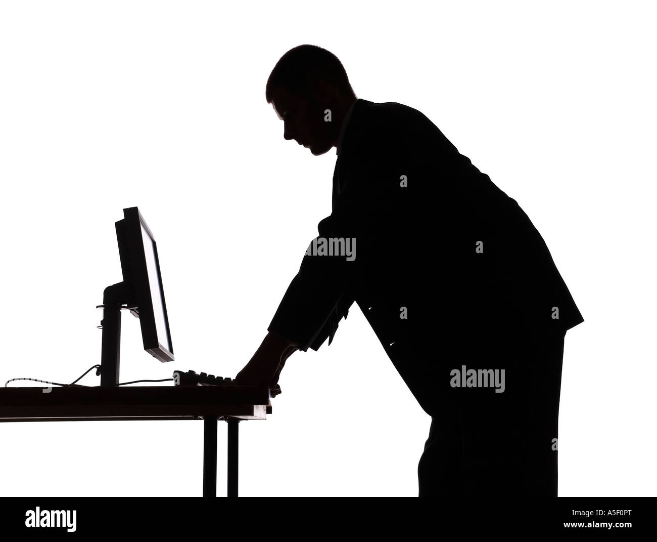 isolated on white silhouette of man at the computer Stock Photo - Alamy