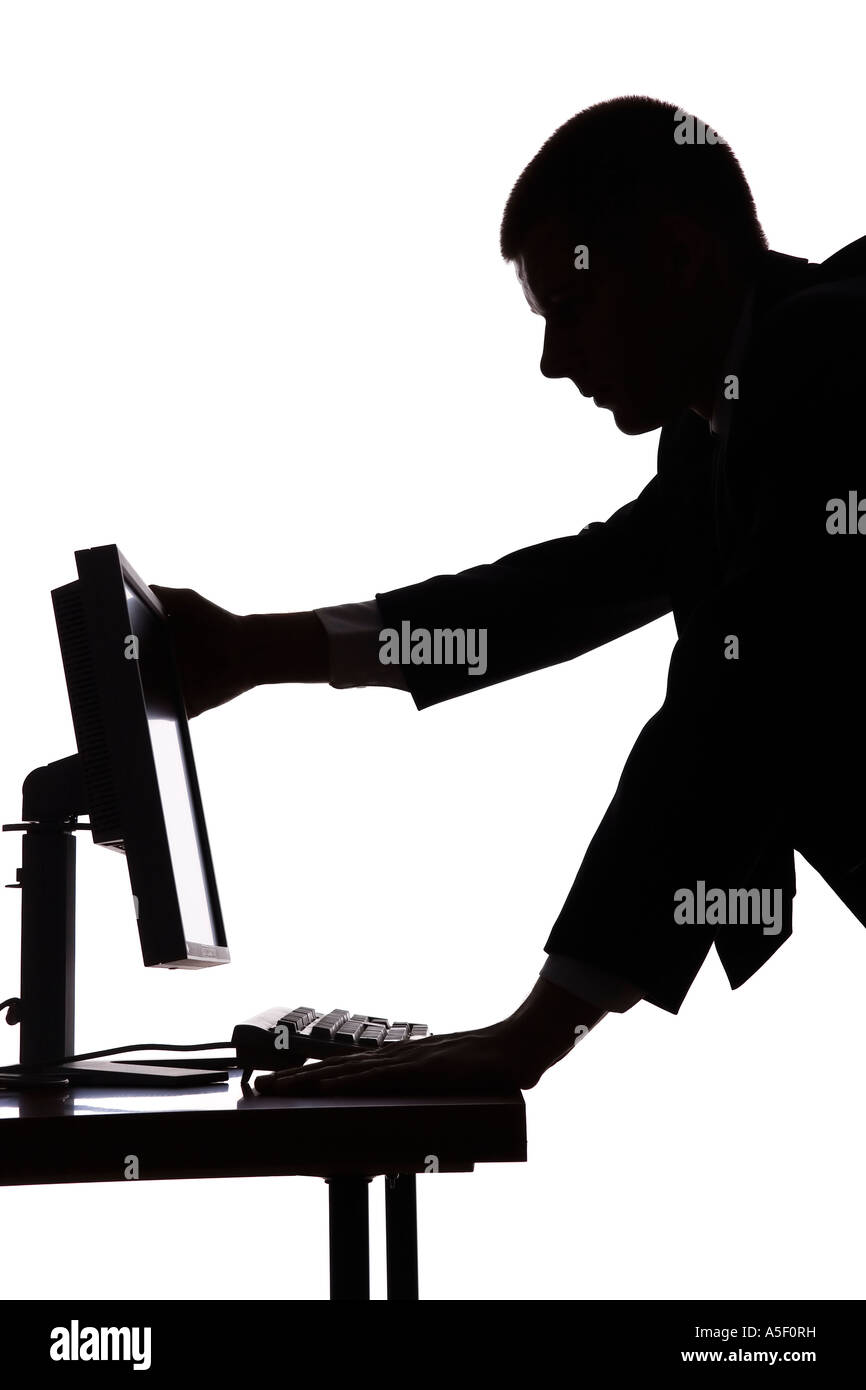 isolated on white silhouette of man at the computer Stock Photo - Alamy