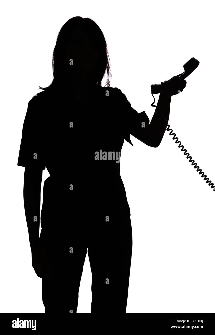 isolated on white silhouette of woman on the phone Stock Photo - Alamy