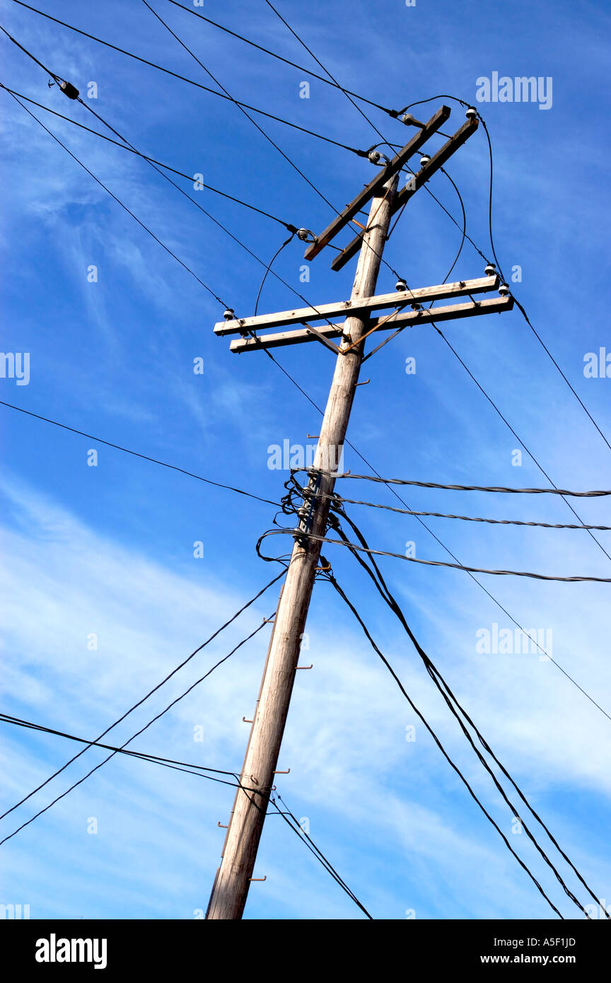 telephone power line pole with an array of wires Stock Photo - Alamy