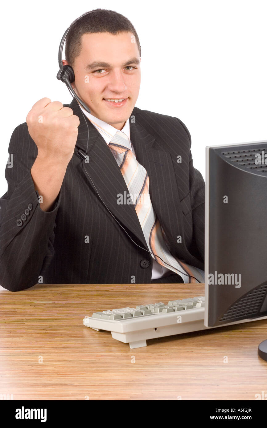 isolated on white successful businessman at the computer Stock Photo ...