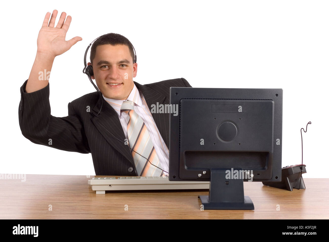 isolated on white businessman at the computer Stock Photo - Alamy
