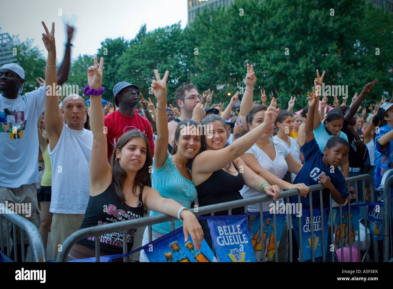 Crowds of fans at an outdoor Summer music festival in Montreal Stock ...