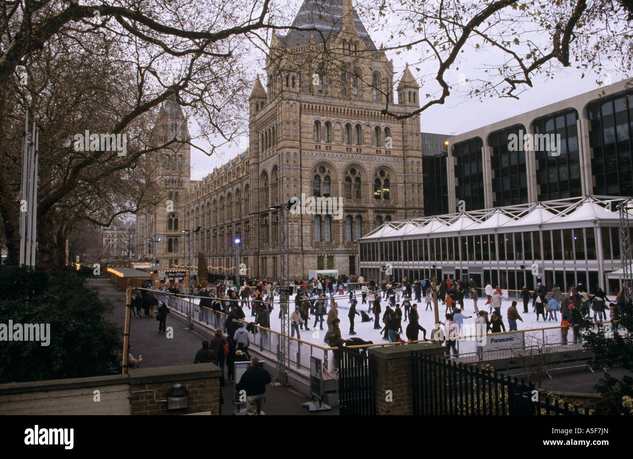 Crowded ice skating rink outside Natural History Museum, London, UK ...