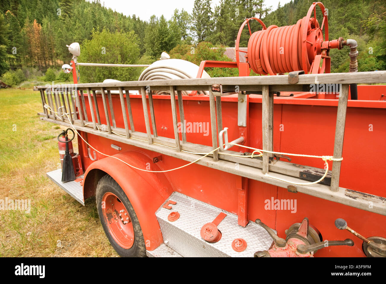 Close up of old fire truck and ladder Stock Photo - Alamy