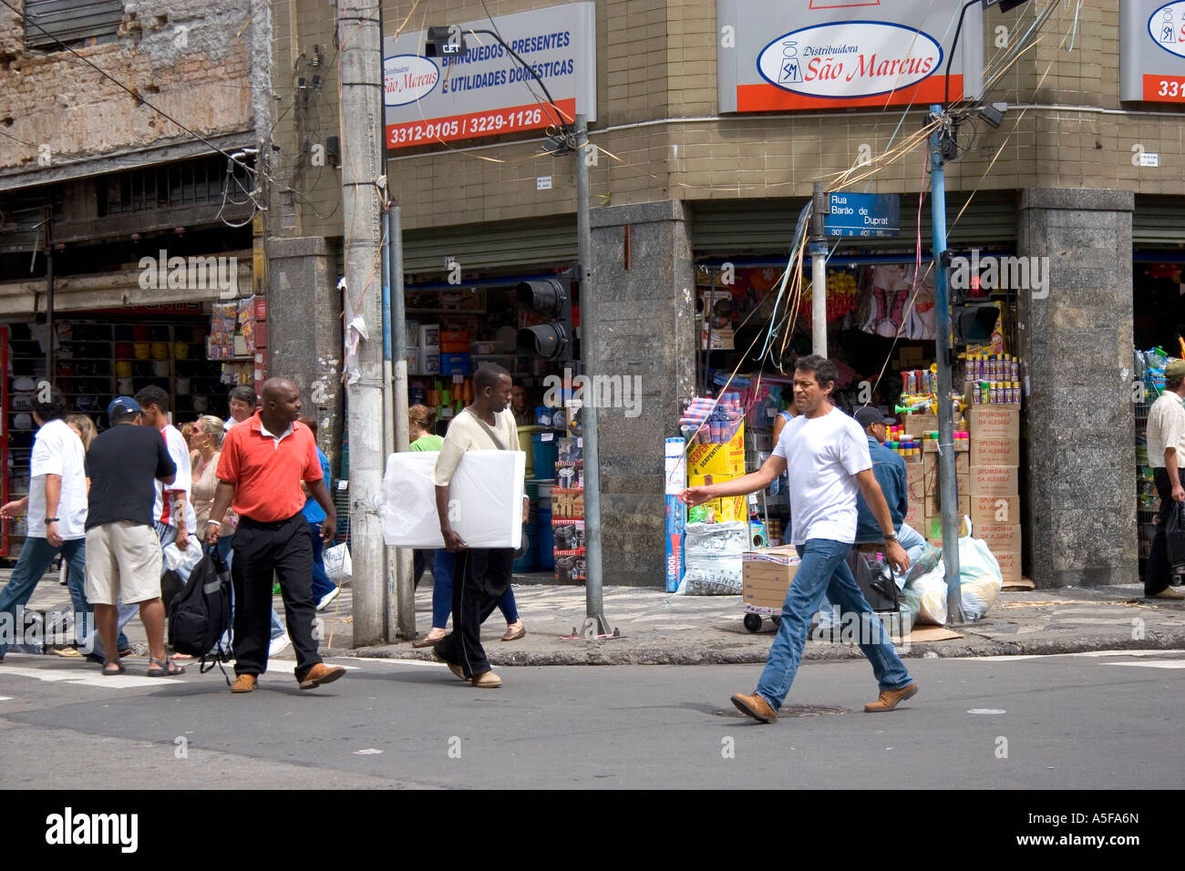 Walking street and store fronts in Sao Paulo Brazil Stock Photo - Alamy
