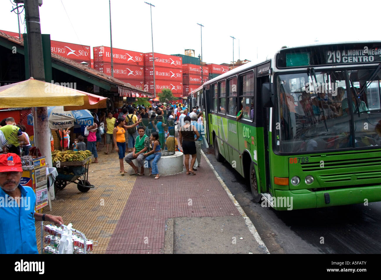 A public transportation bus and street vendors in Manaus Brazil Stock ...