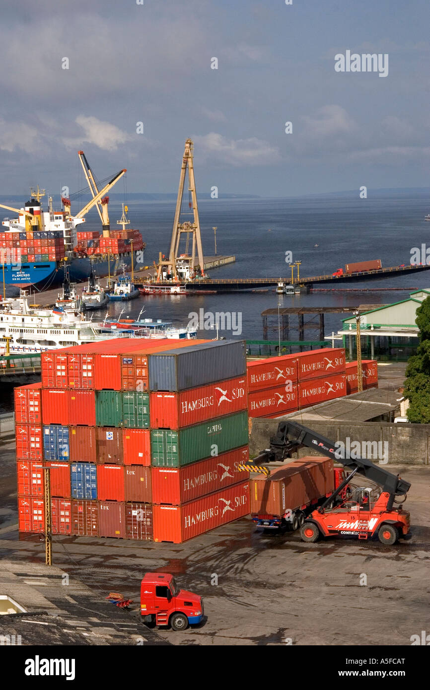 Container ship and containers at the port in Manaus Brazil Stock Photo ...