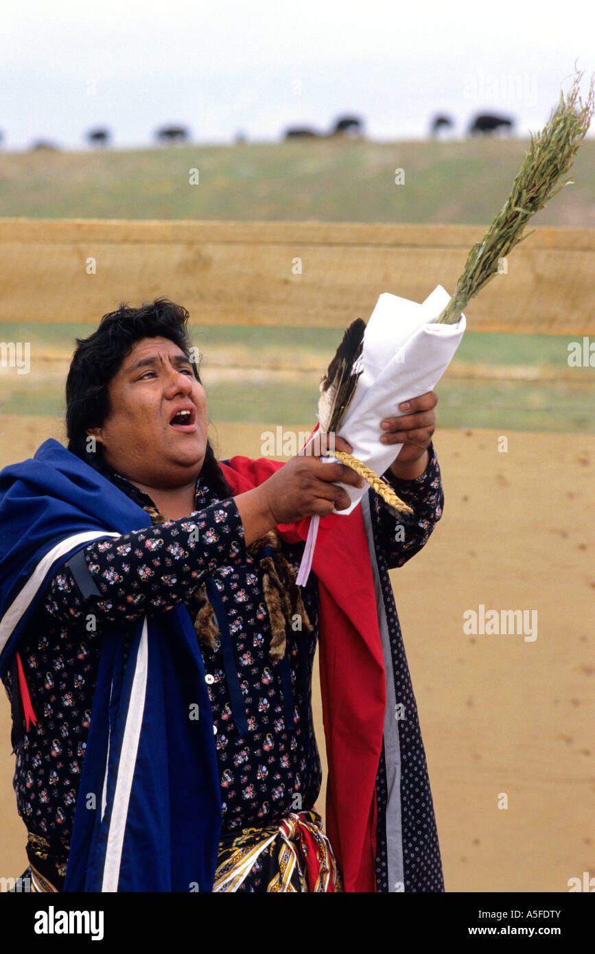 A Ute Native American Indian participating in a traditional ceremony ...