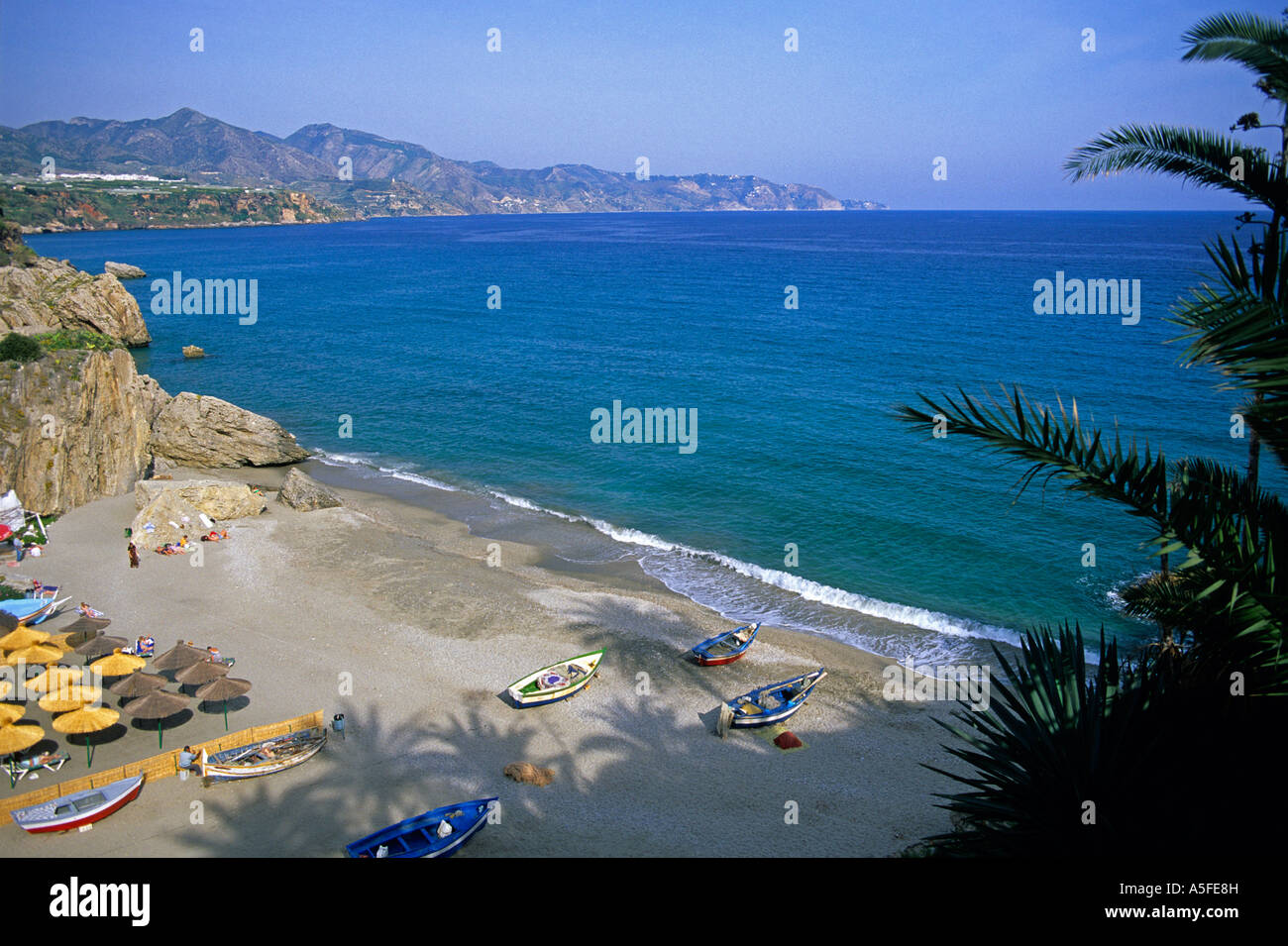 Beach scene at Nerja Spain Stock Photo - Alamy