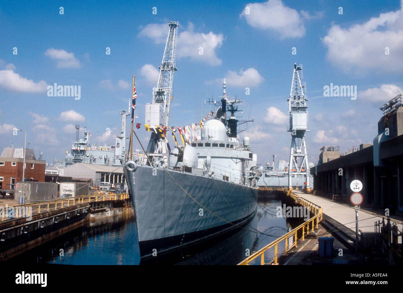 The Sheffield class type 42 destroyer HMS Newcastle at Portsmouth Naval ...