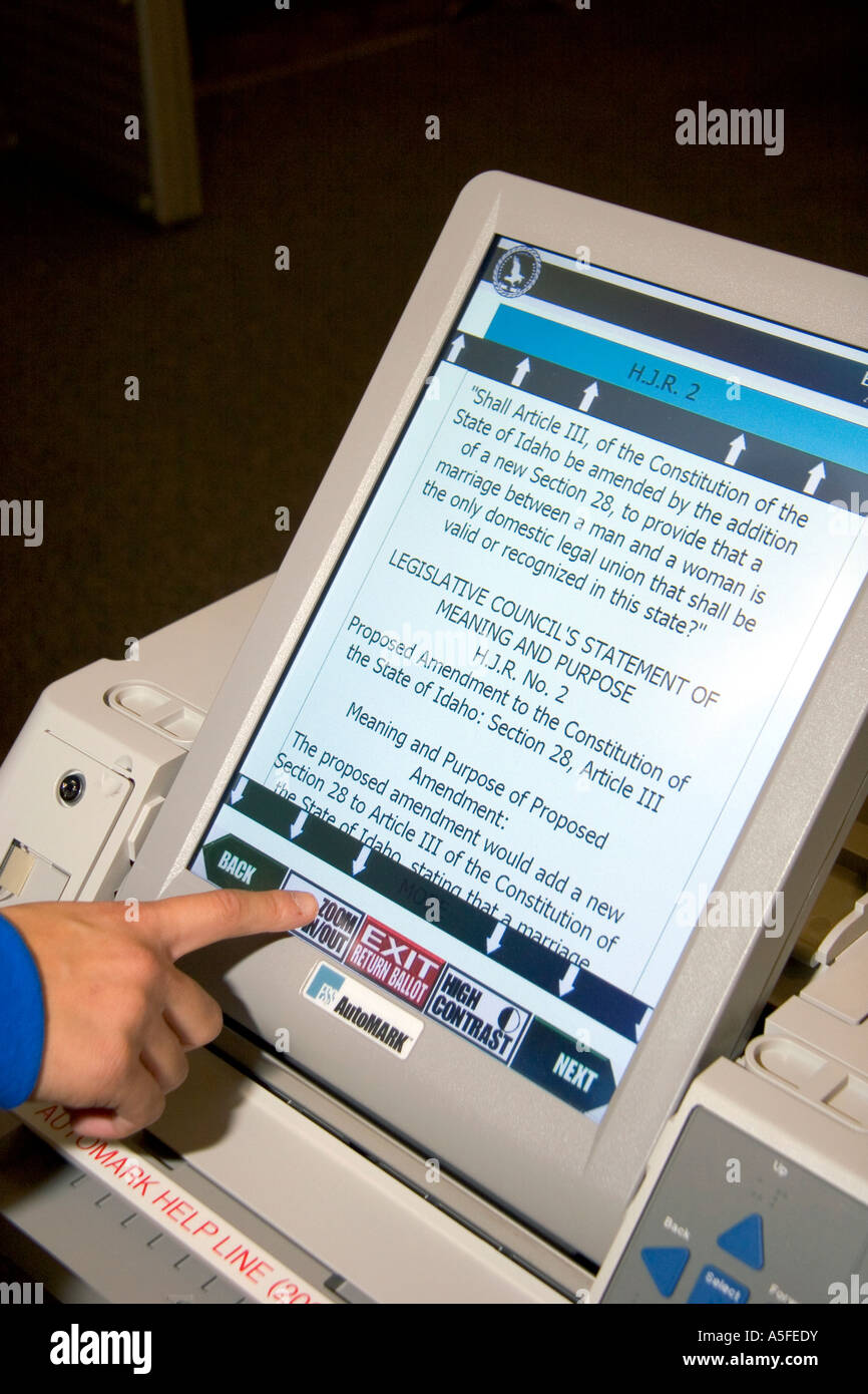 Touch screen voting computer being used in Boise Idaho Stock Photo - Alamy